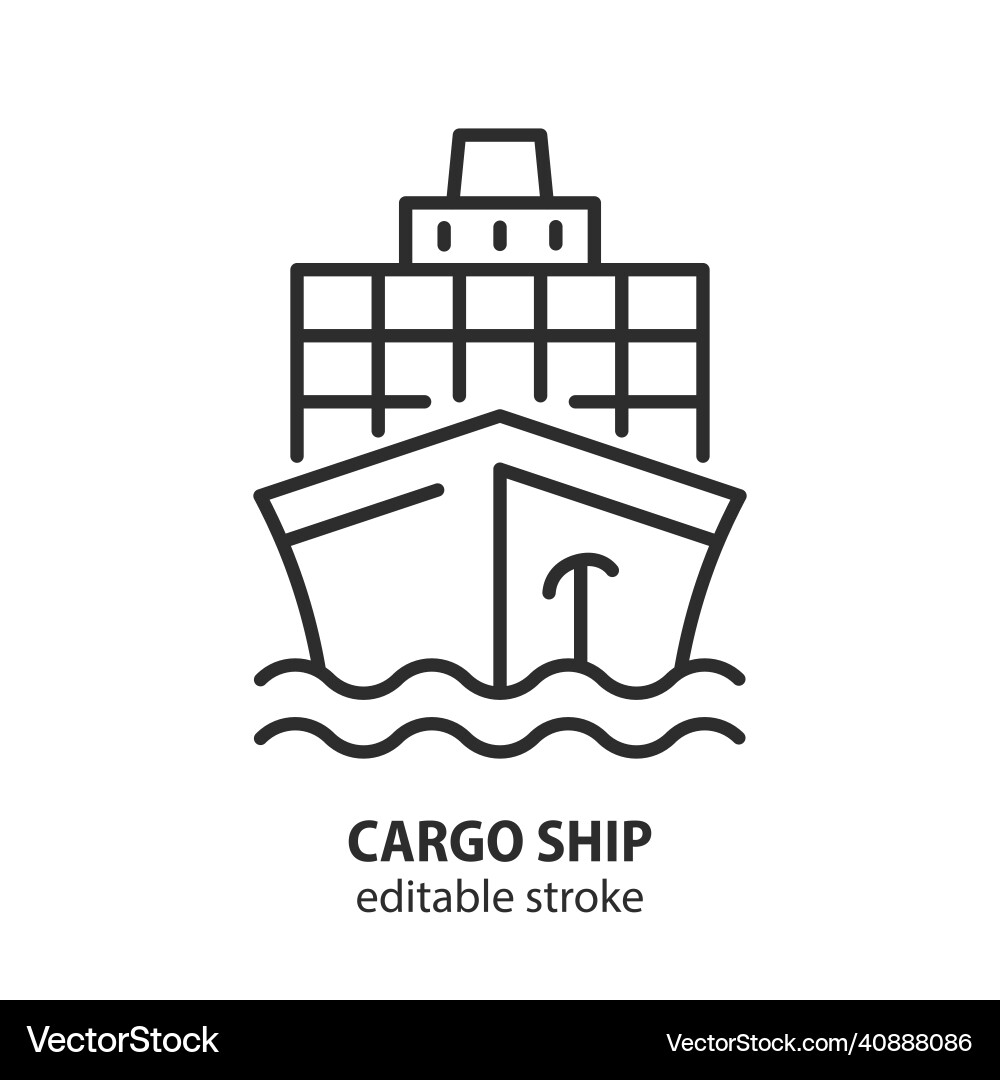Cargo ship line icon sea tanker sign Royalty Free Vector