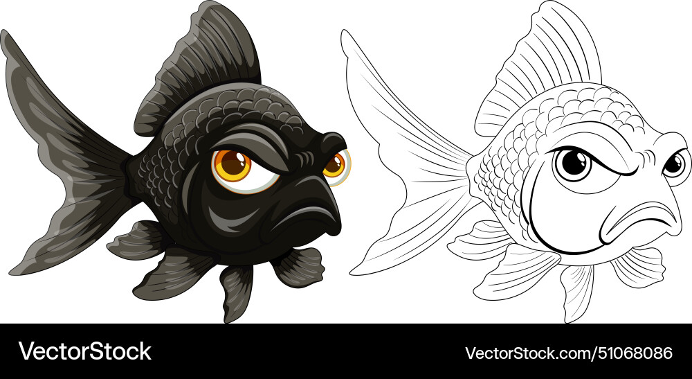 Color and black-and-white of a grumpy fish Vector Image