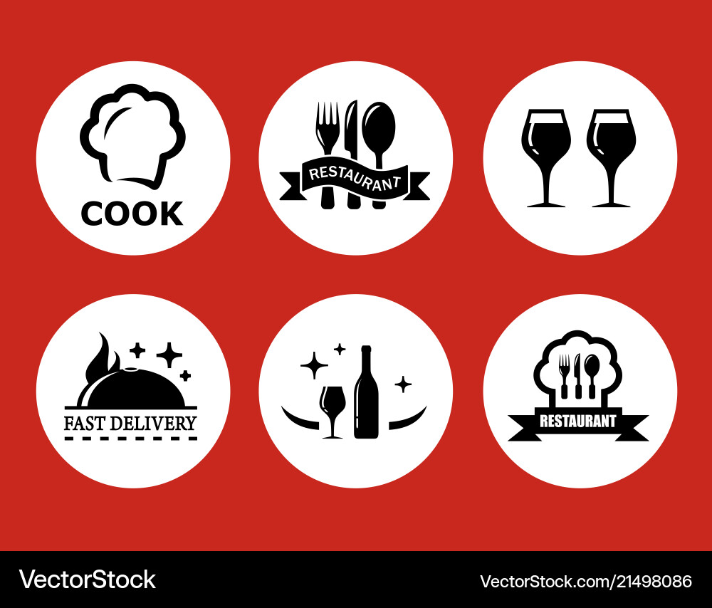 Food icons for restaurant on red background Vector Image