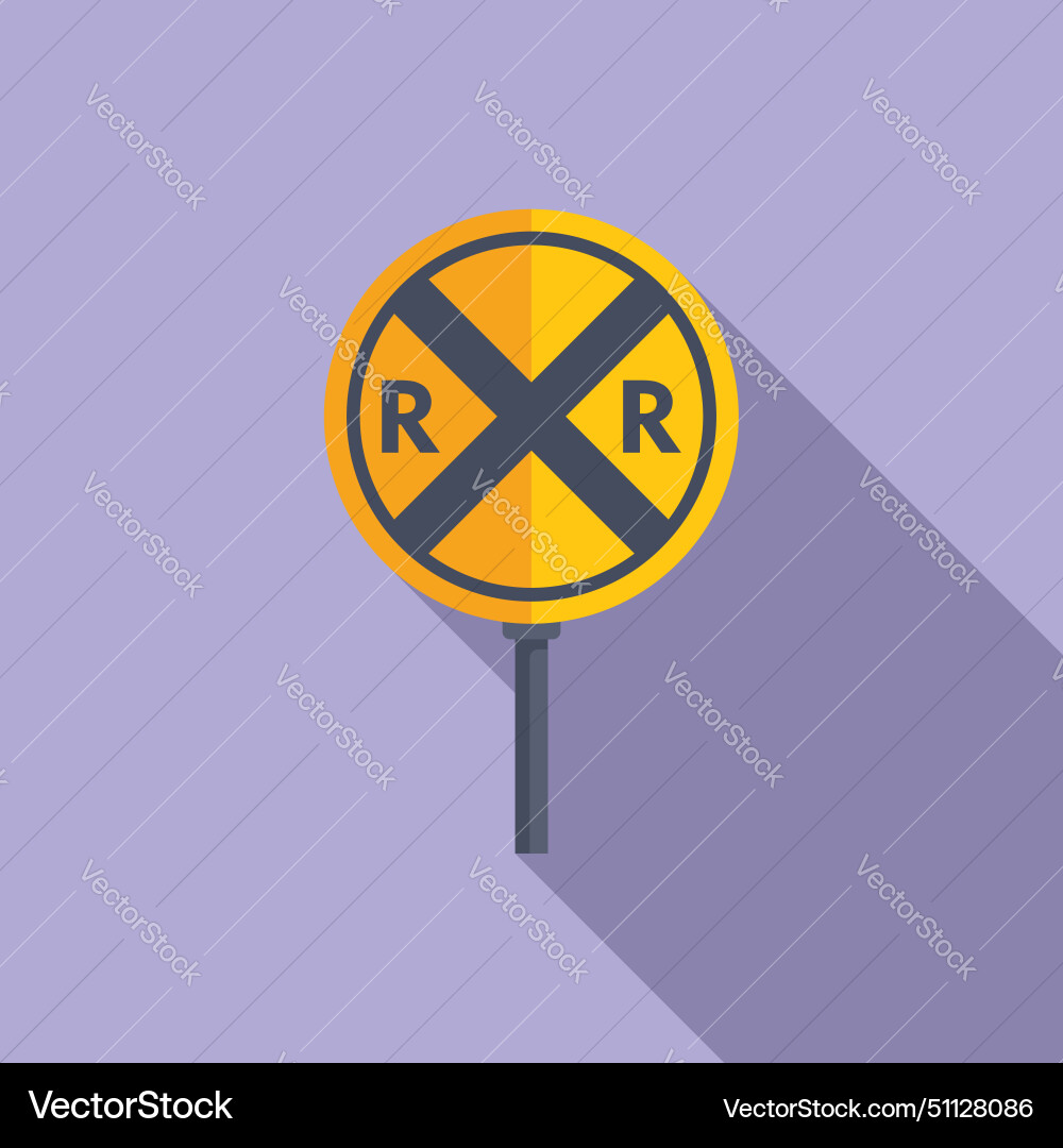 Railway crossing road sign icon flat Royalty Free Vector