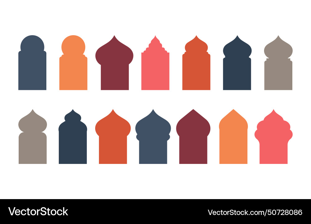 Set of colorful flat islamic windows frame Vector Image