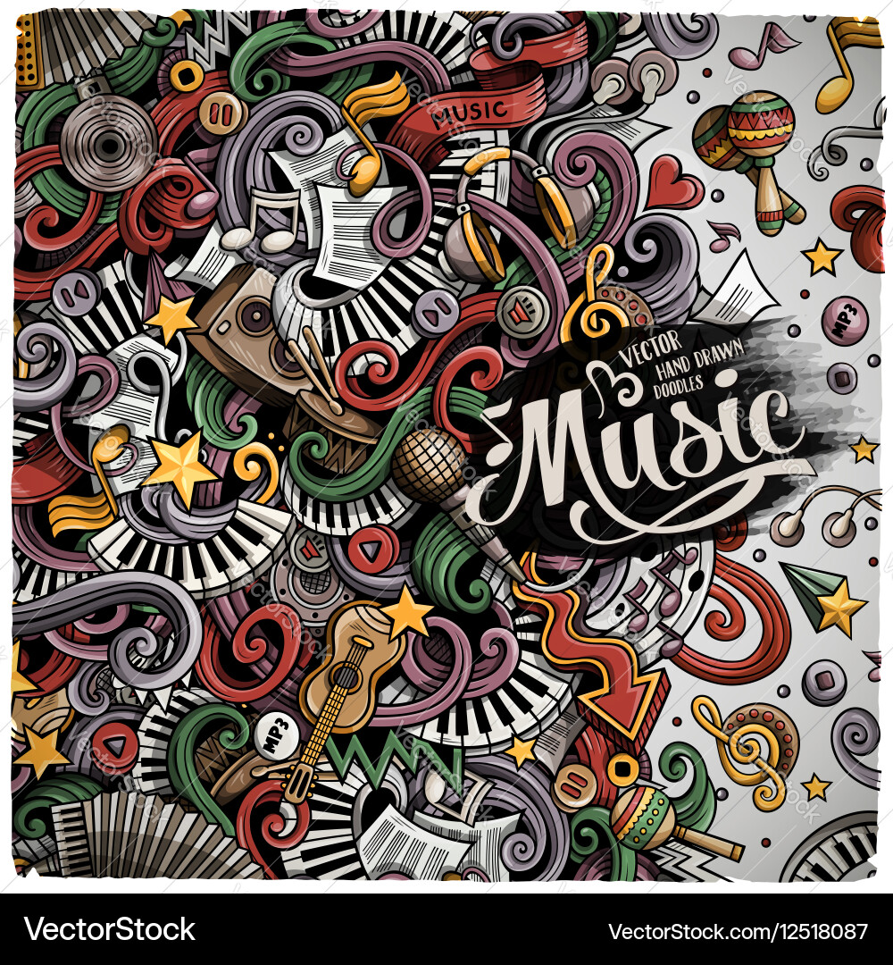Cartoon hand-drawn doodles musical Royalty Free Vector Image