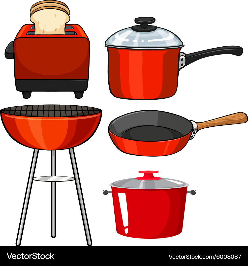 Kitchenware in red color Royalty Free Vector Image