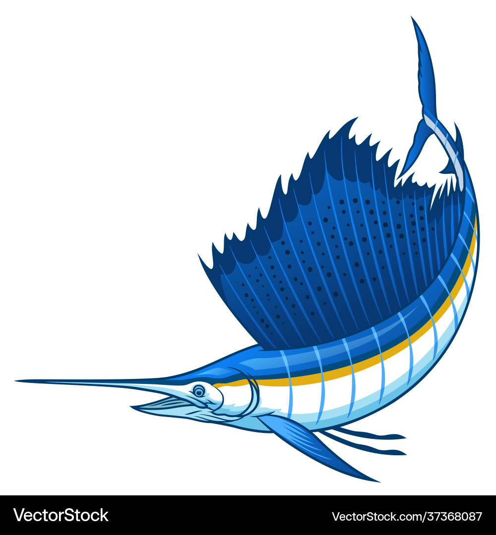 Marlin sailfish with big sail fin Royalty Free Vector Image