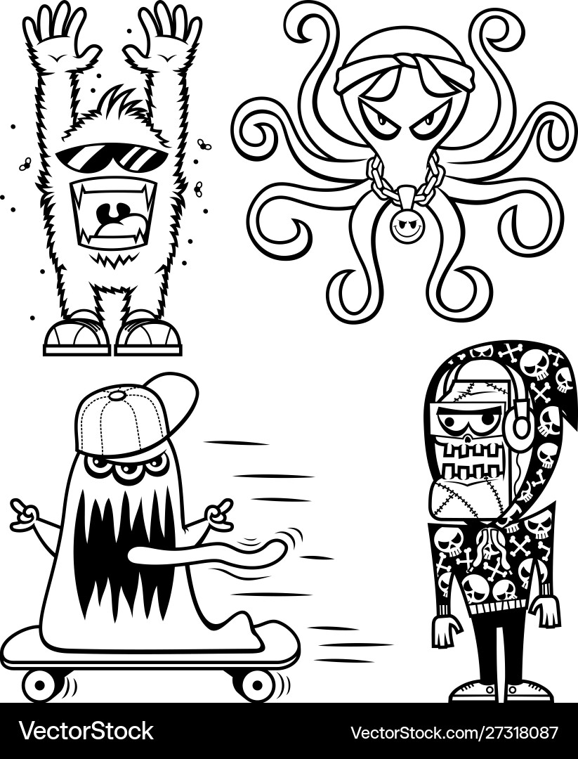 Monster Sticker Line Art Set Royalty Free Vector Image