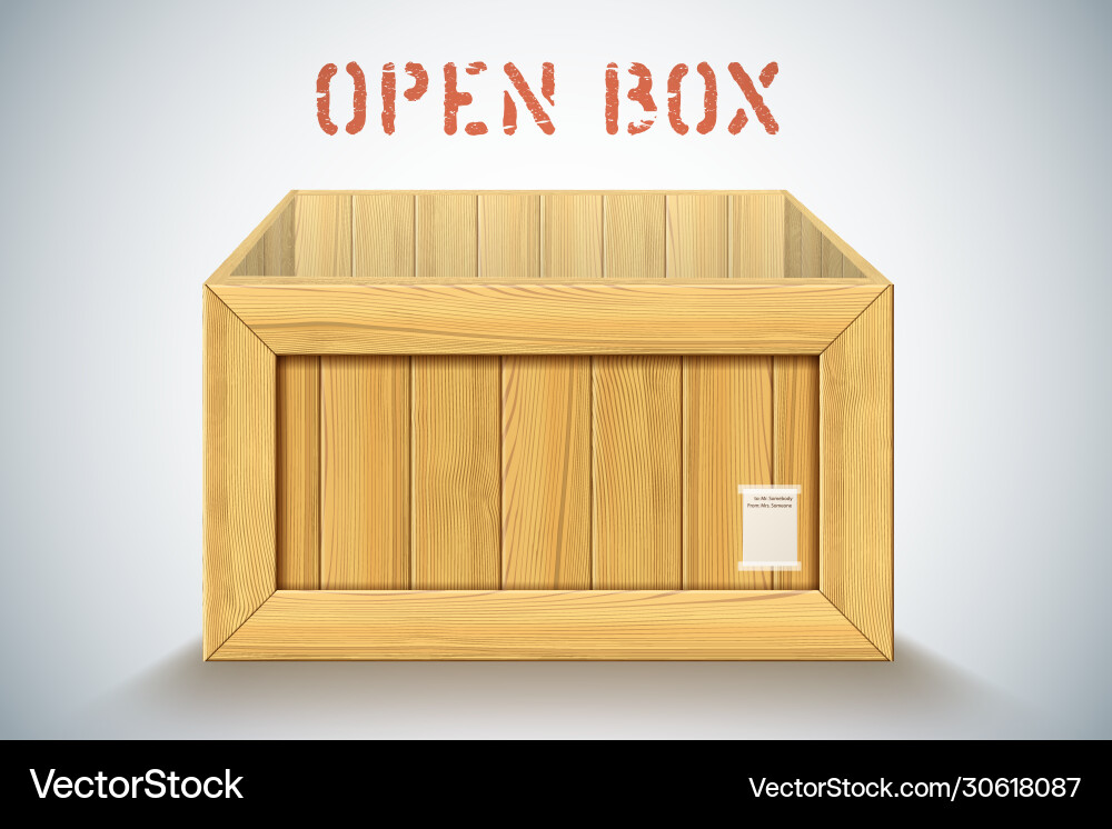 Open wooden rectangular box with blank Royalty Free Vector