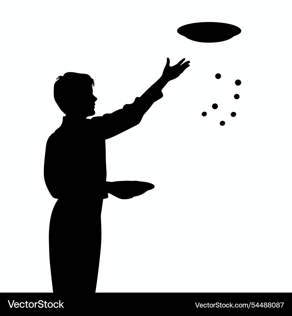 Person practicing plate spinning indoors during Vector Image