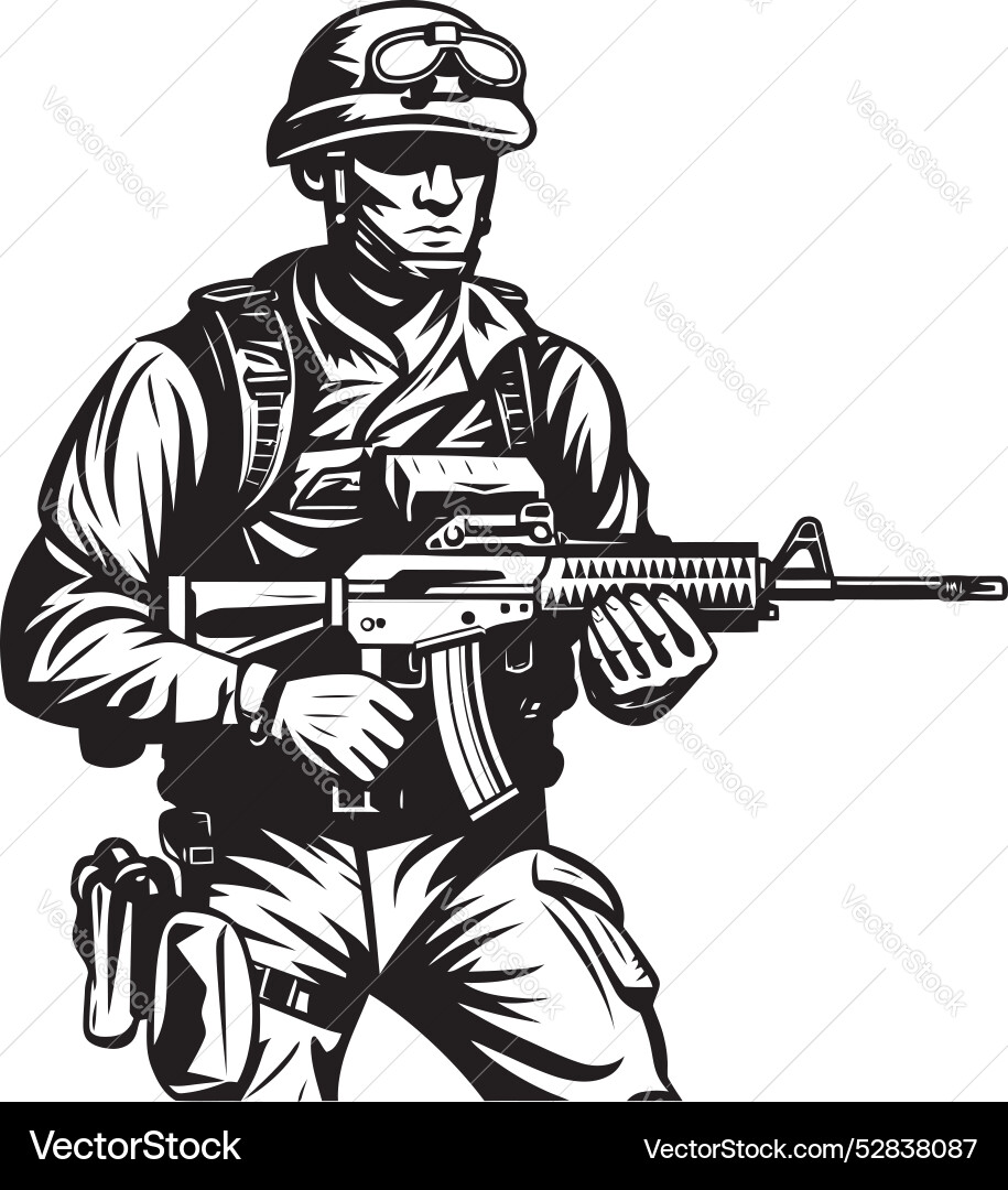 Rifle warrior military logo design Royalty Free Vector Image