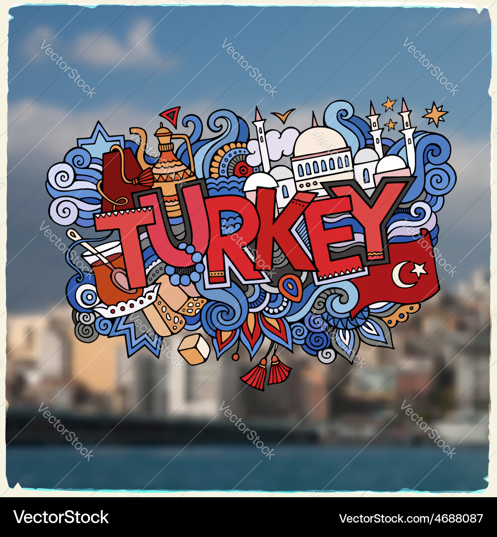 Turkey hand lettering and doodles elements Vector Image