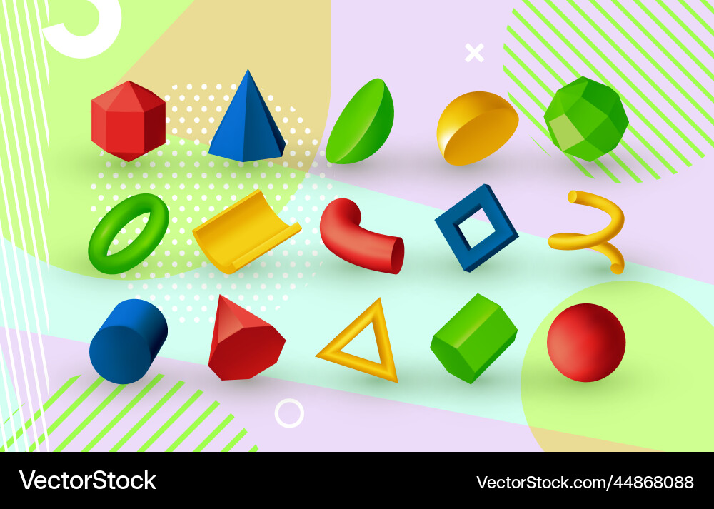 3d geometric shapes abstract figure render Vector Image
