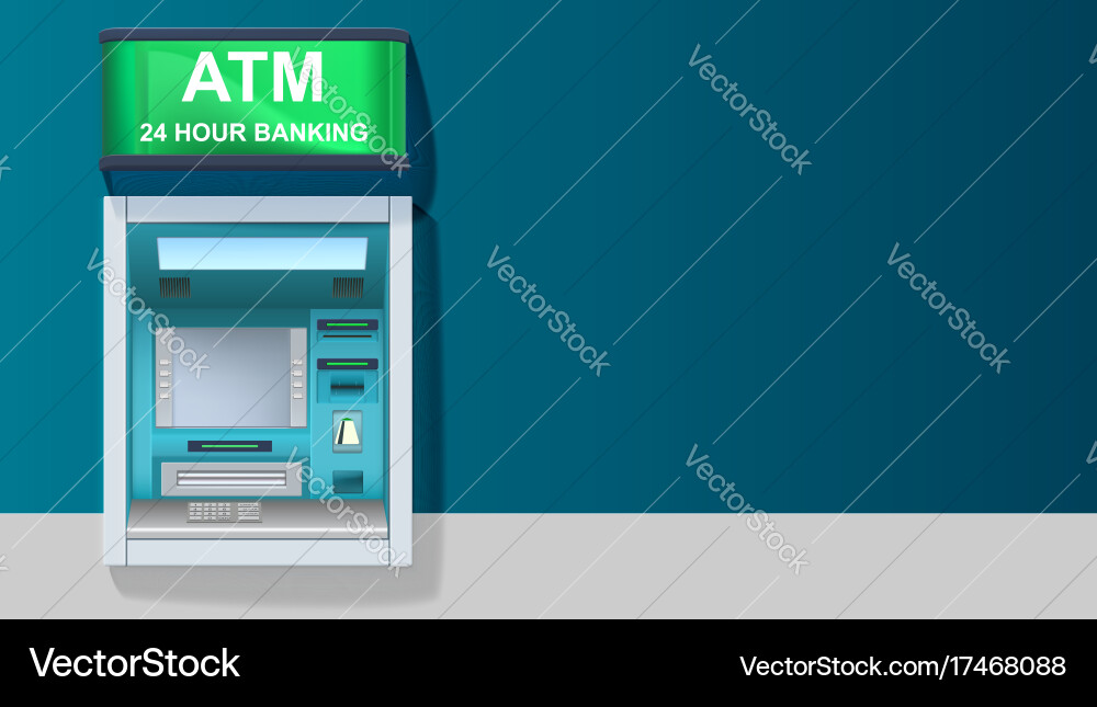 Atm - automated teller machine with green lightbox