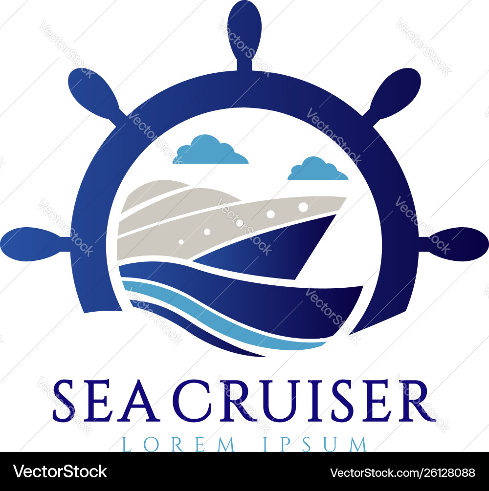 Blue sail ship explore logo symbol Royalty Free Vector Image