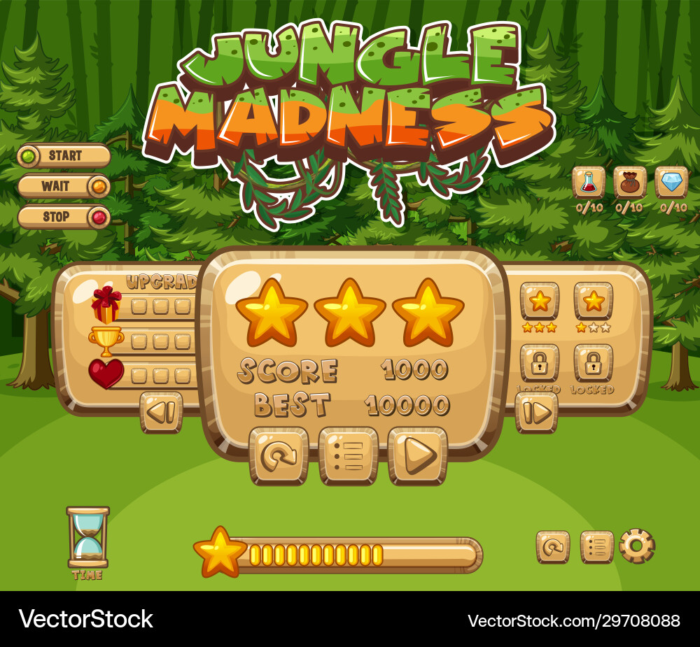 Game template with green trees in forest Vector Image