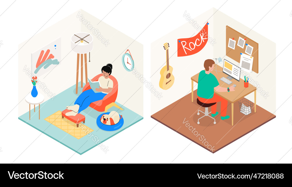 Home hobbies - flat design style set Royalty Free Vector
