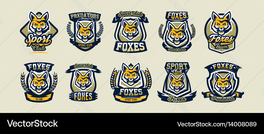 A collection of colorful logos emblems fox head Vector Image