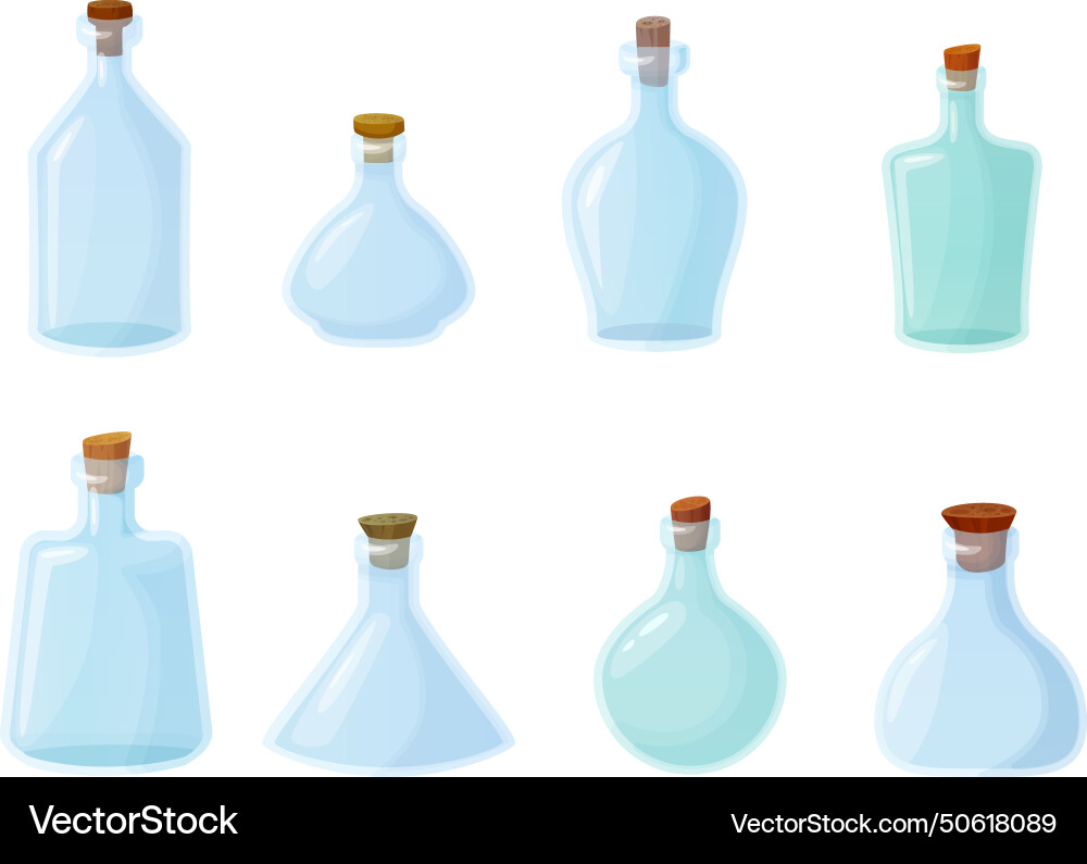 Cartoon empty glass bottles game vial for magic Vector Image