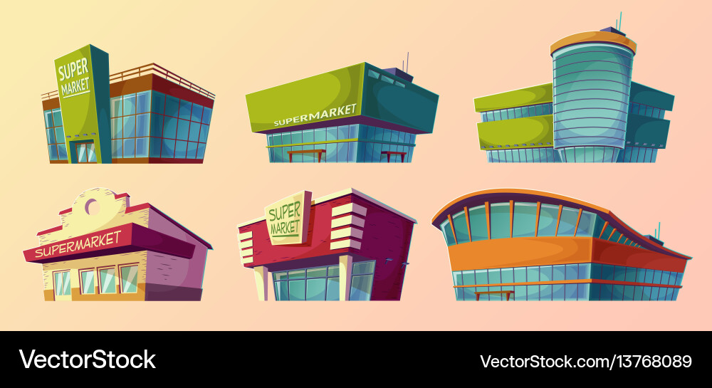 Cartoon retro and modern supermarket Royalty Free Vector