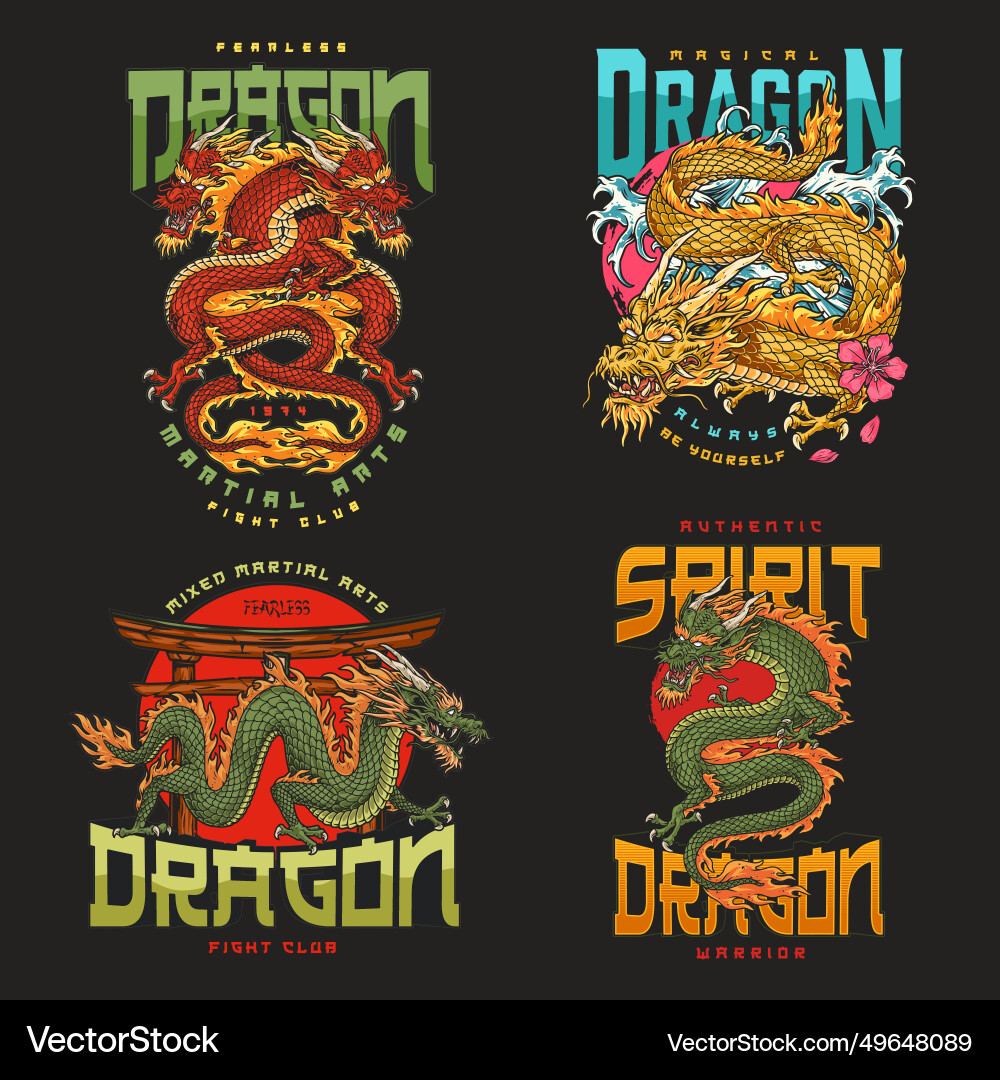Fighting dragon colorful set sticker Royalty Free Vector