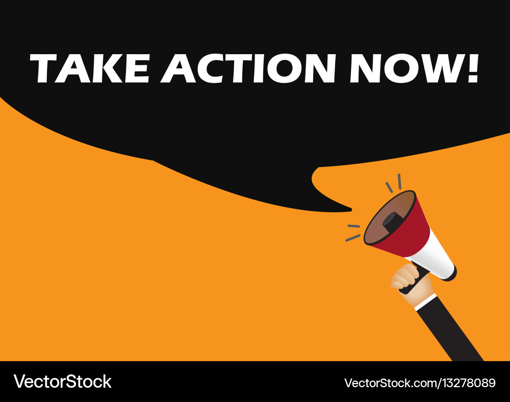 Hand holding megaphone to speech - take action now