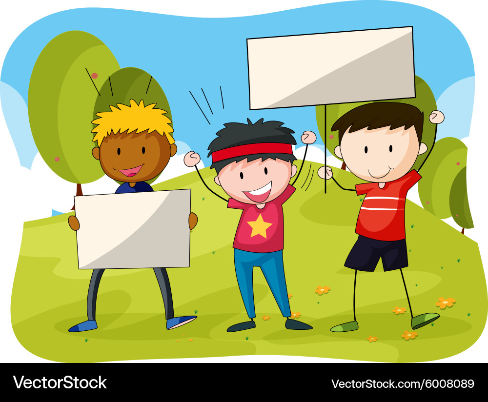 Men with posters in the park Royalty Free Vector Image