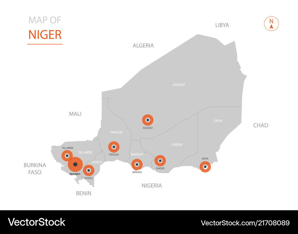 Niger map with administrative divisions Royalty Free Vector