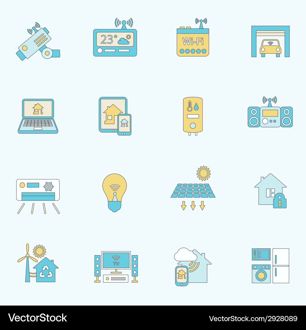 Smart home icons flat line Royalty Free Vector Image