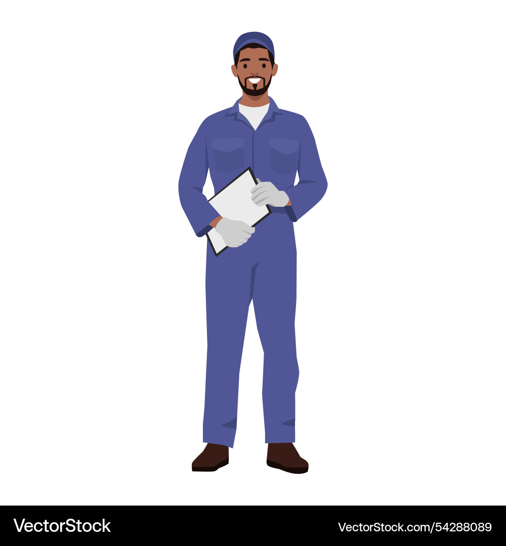 Young automechanic standing with a clipboard Vector Image