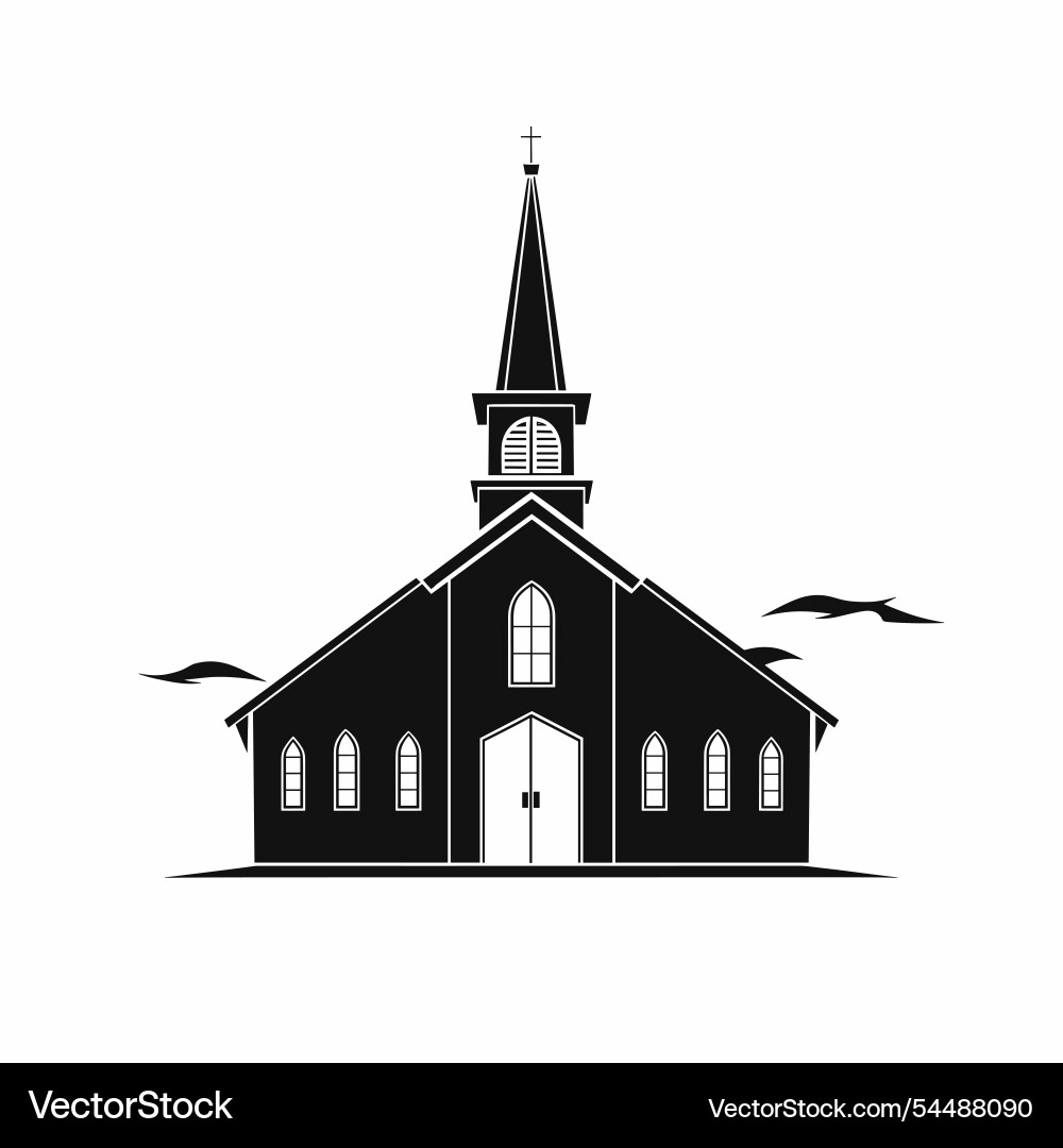 Classic church building silhouette with a tall Vector Image