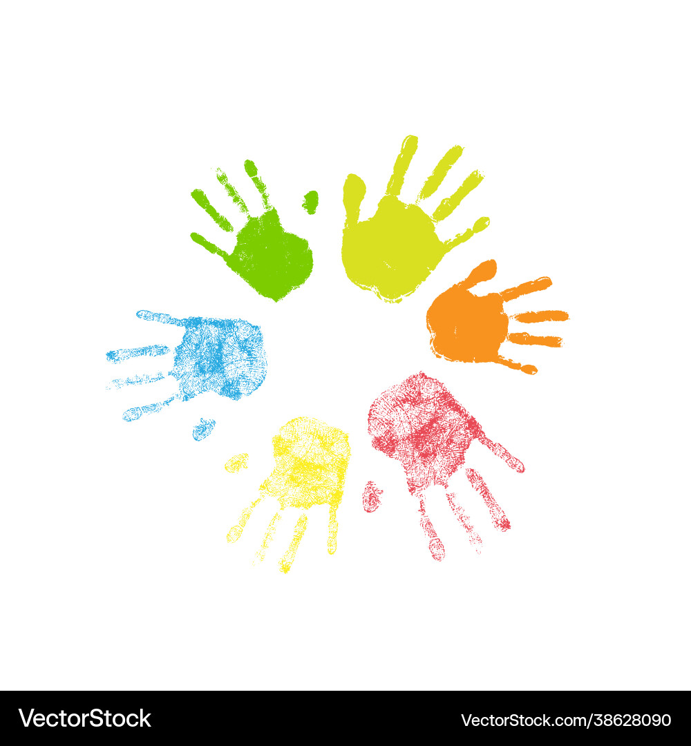 Colorful Handprints in a Circle Royalty Free Vector Image