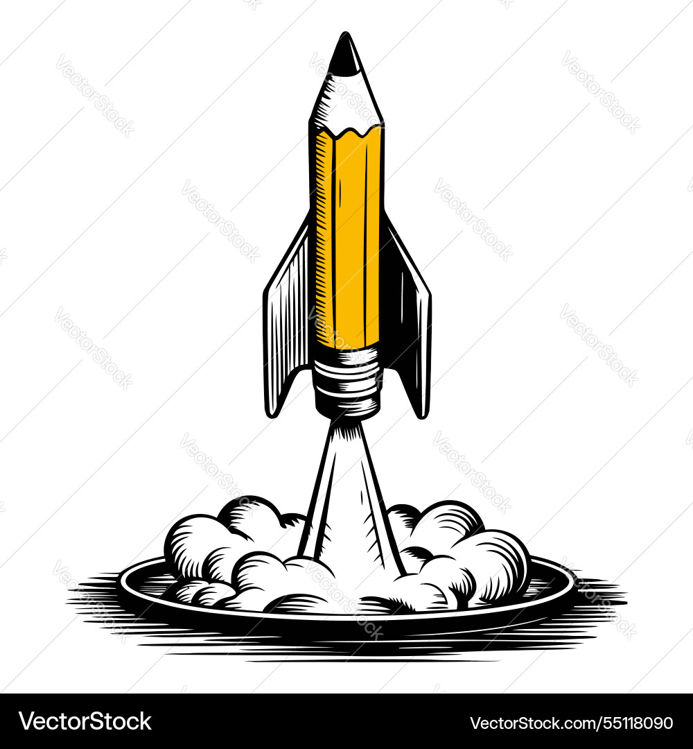 Creative pencil rocket launch Royalty Free Vector Image
