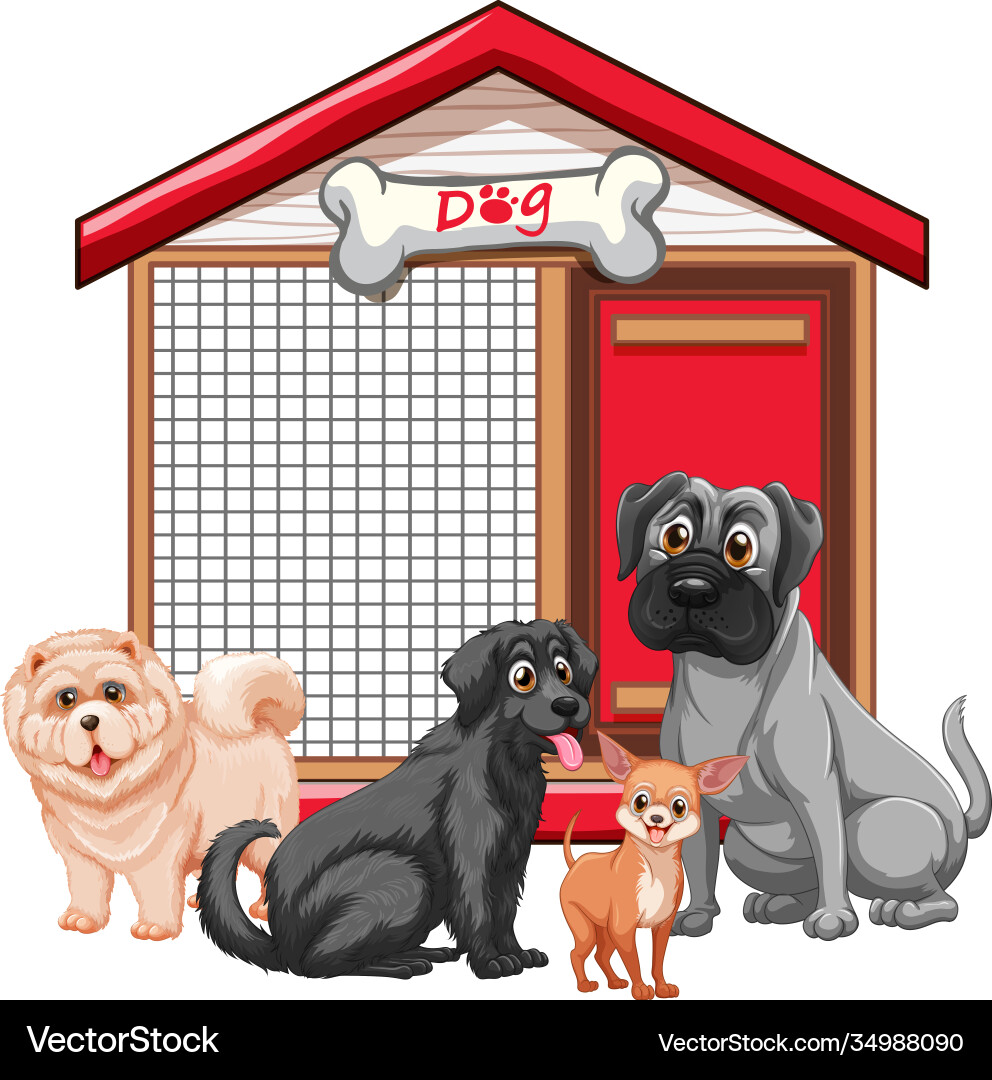 Dog cage with group cartoon isolated Royalty Free Vector
