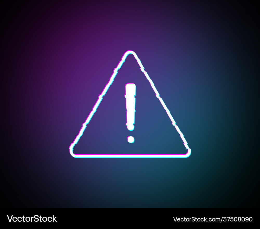 Glitch screen with caution warning sign Royalty Free Vector