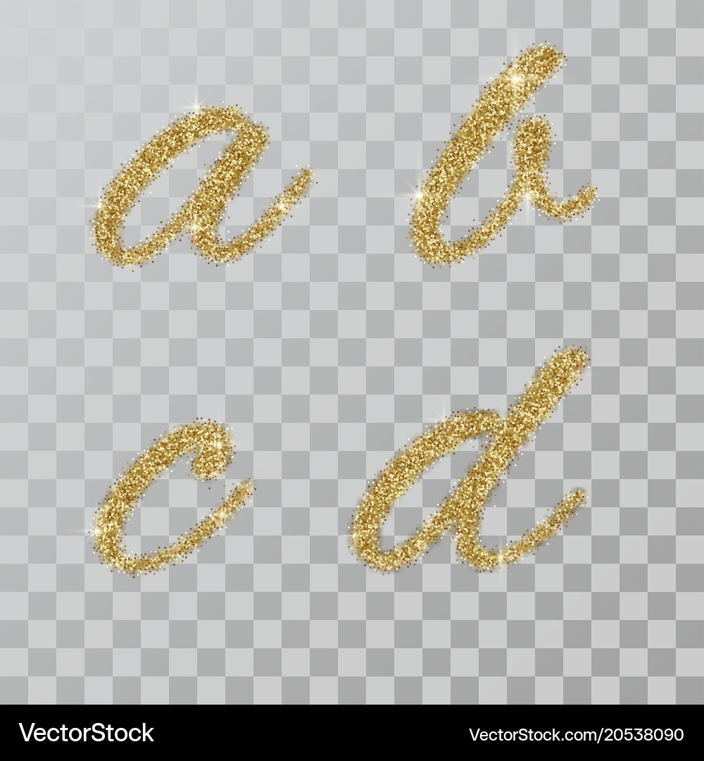 Gold glitter powder letter abcd in hand painted Vector Image