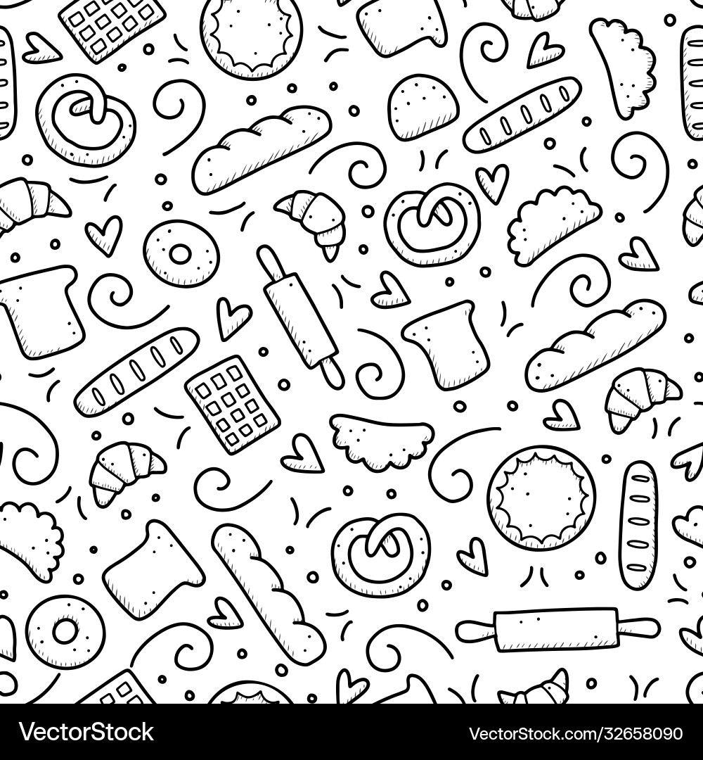Hand drawn seamless pattern bakery element Vector Image