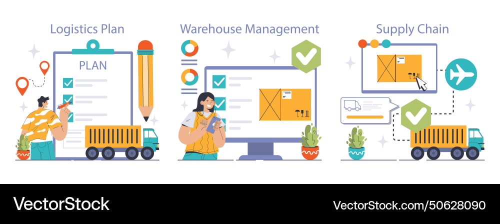 Logistics and supply chain management set flat Vector Image