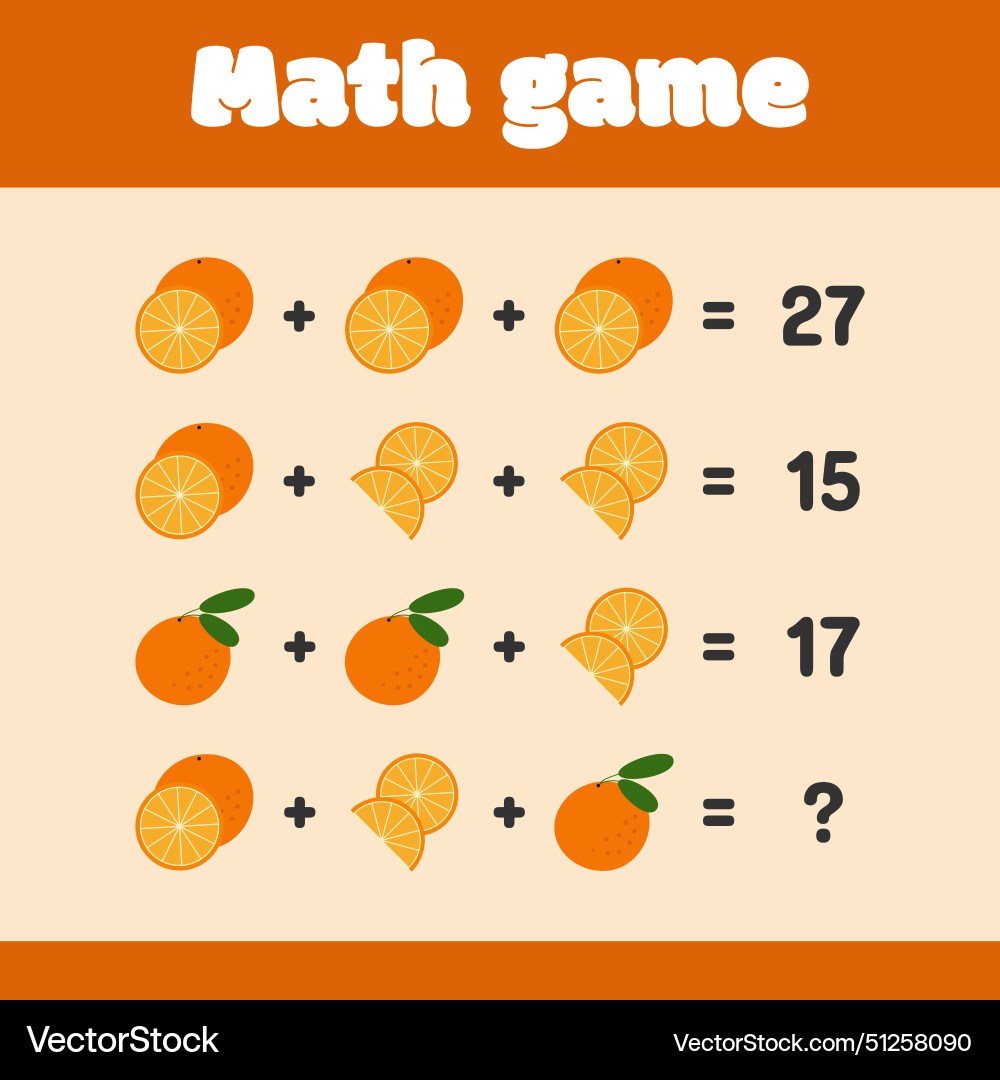 Math educational game with oranges for children Vector Image