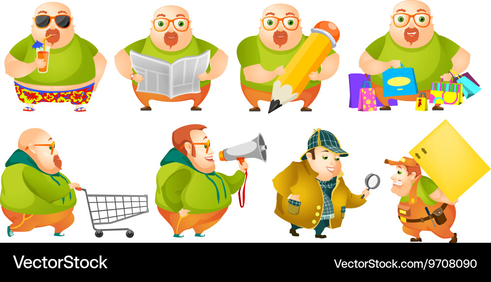 Set of cheerful fat man Royalty Free Vector Image