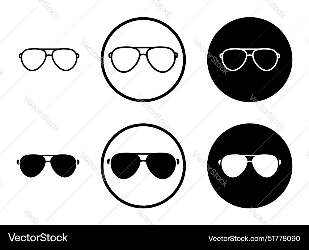 Sunglasses icon set black filled and outlined Vector Image