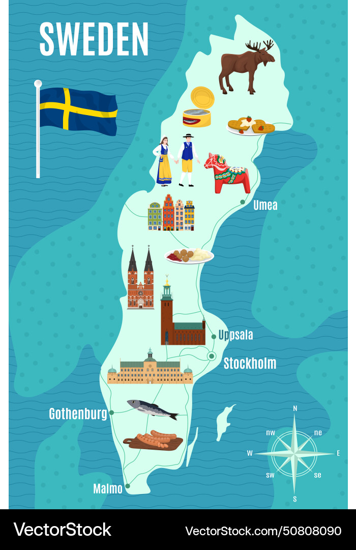 Sweden touristic map Royalty Free Vector Image