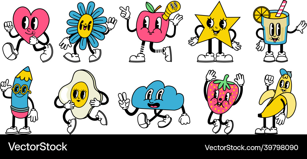 Trendy abstract cartoon characters in retro Vector Image
