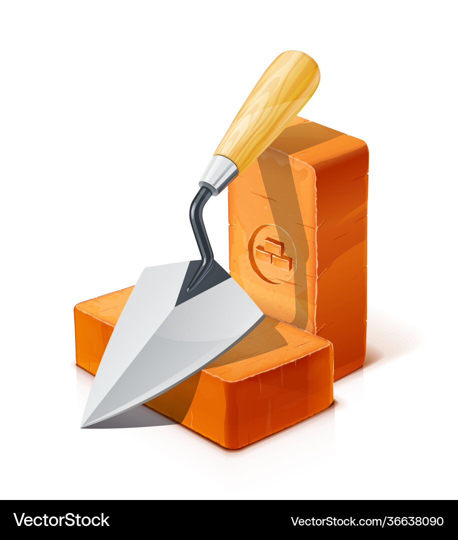 Trowel and red ceramic brick Royalty Free Vector Image