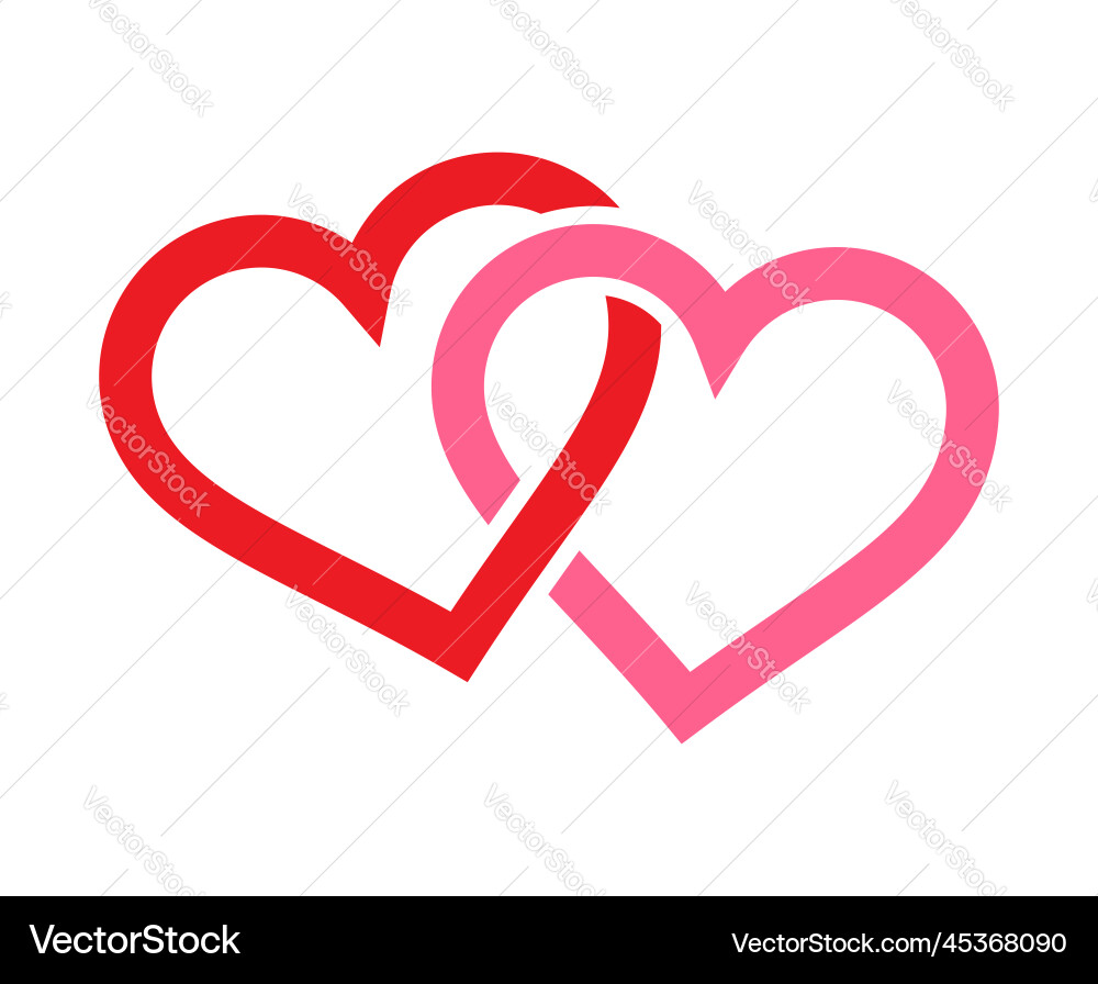 Twin love hearts linked red and pink Royalty Free Vector