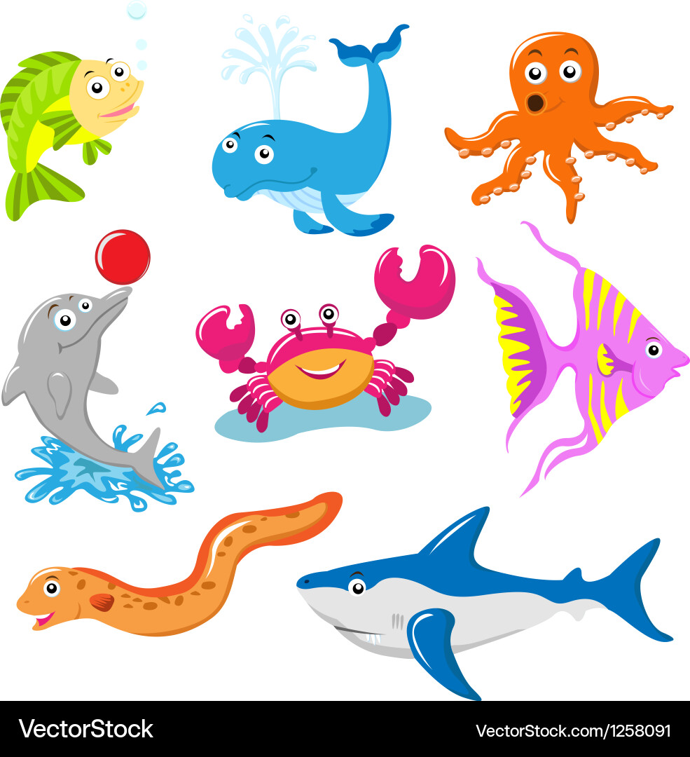 Aquatic animals set Royalty Free Vector Image - VectorStock