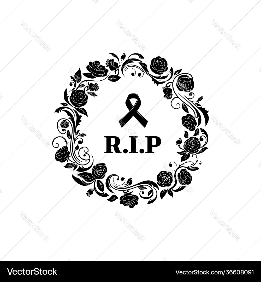 Funeral frame floral flowers border rip obituary Vector Image