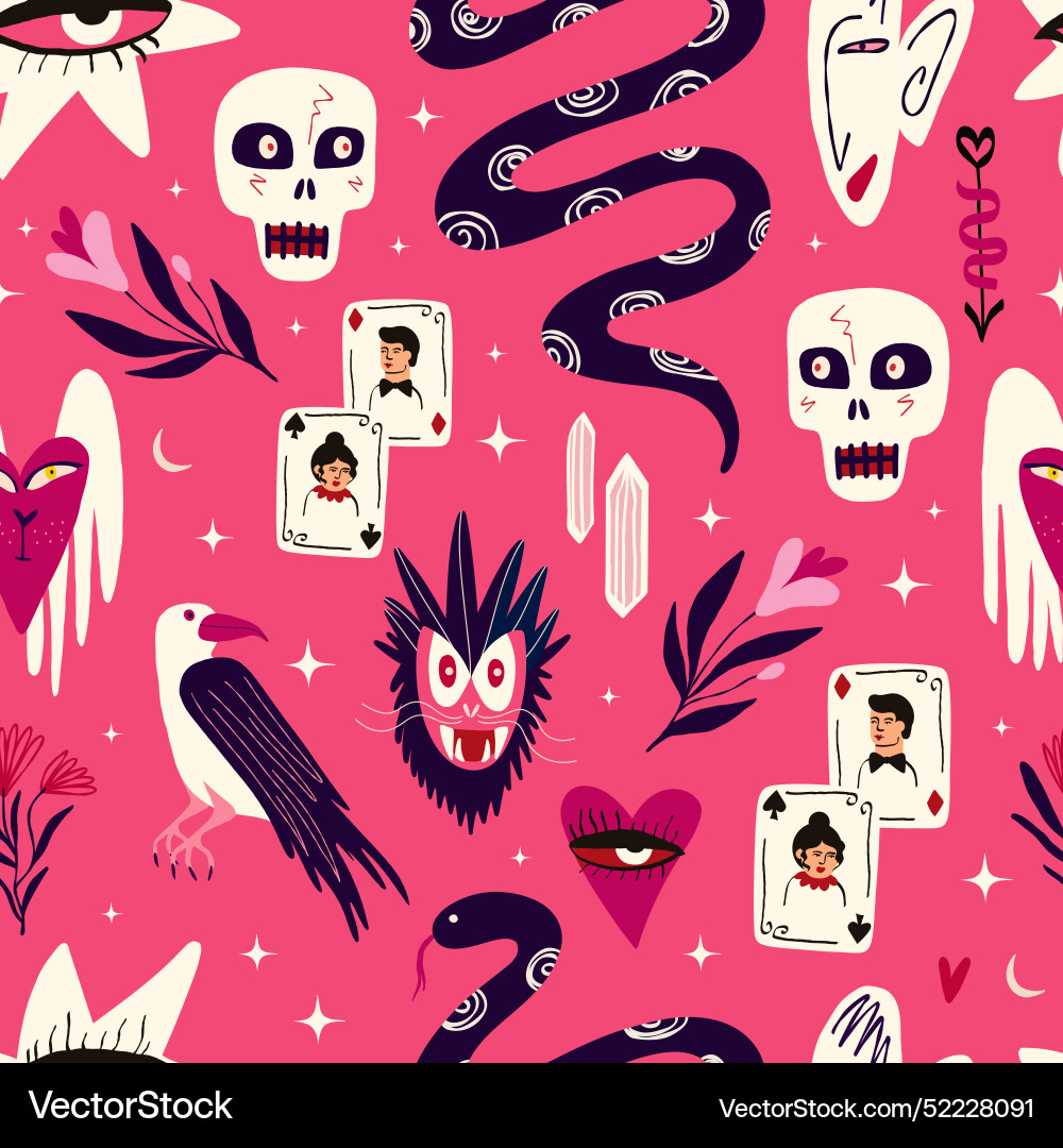 Pink halloween pattern with magical mystical Vector Image