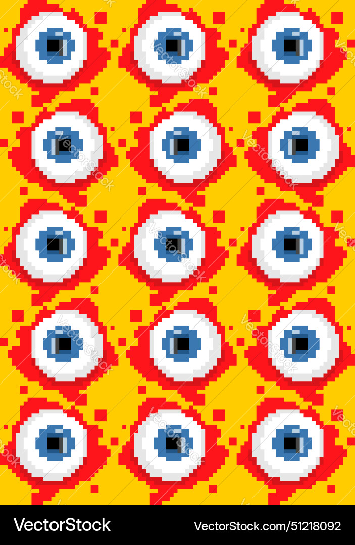 Eyeball pixel art pattern seamless 8 bit eye Vector Image
