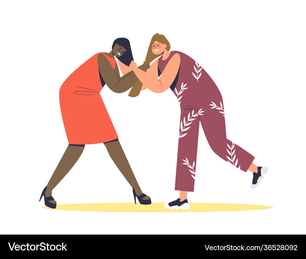 Two women fighting and pulling hair angry cartoon Vector Image