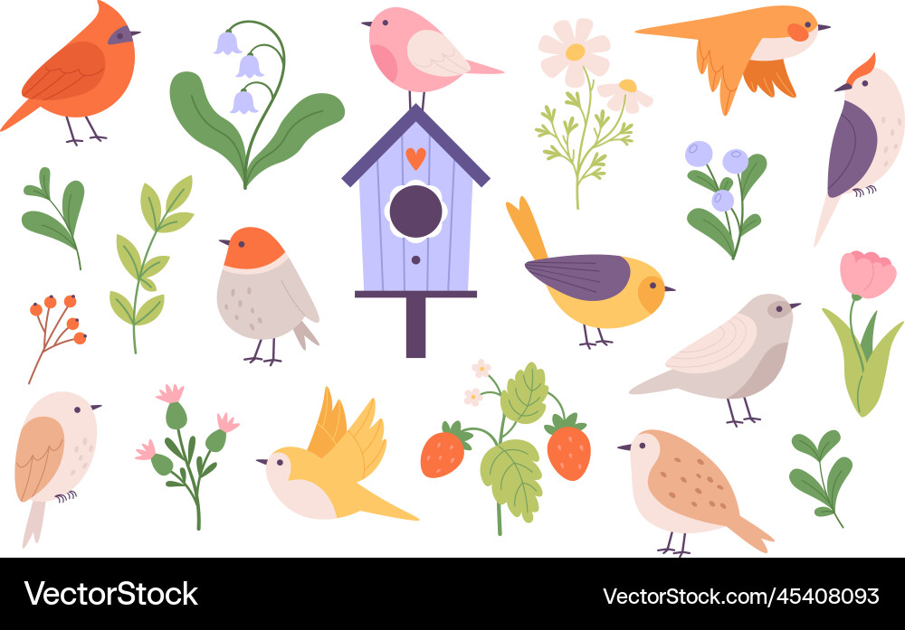 Adorable Birds and Birdhouse Royalty Free Vector Image