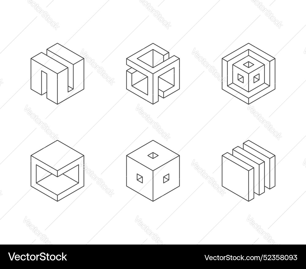 Black and white cube logo geometric design set Vector Image