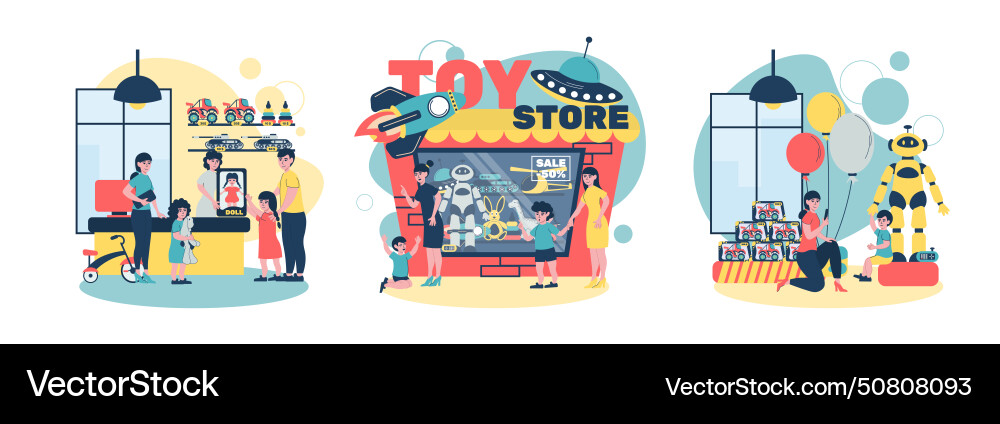 Toy store flat compositions Royalty Free Vector Image